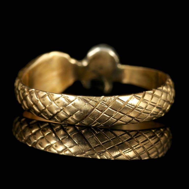 Momento Mori Diamond Ruby Skull Snake Ring 18 Carat Gold at 1stDibs