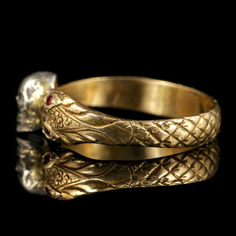 Momento Mori Diamond Ruby Skull Snake Ring 18 Carat Gold at 1stDibs