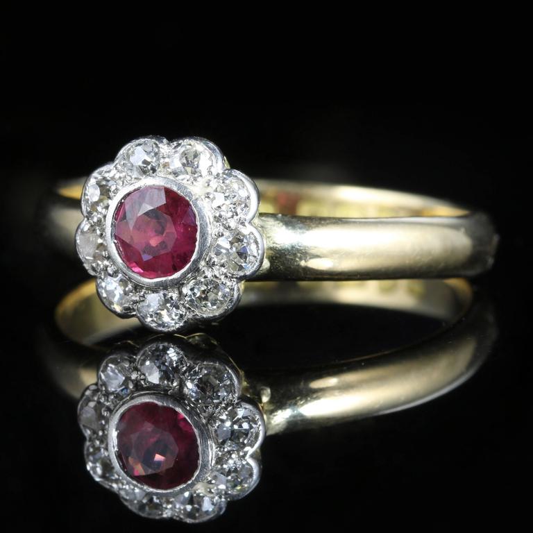Antique Ruby Diamond 18 Carat Gold Dated Chester, 1903 Engagement Ring ...