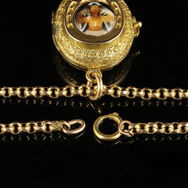 Antique Victorian Fox Hunting Necklace Gold Locket and Chain, circa ...