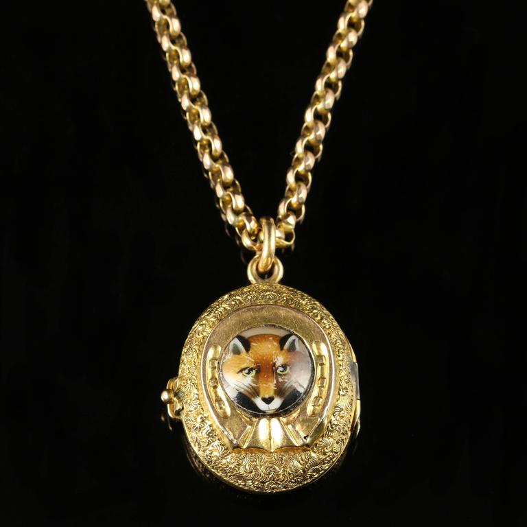 Antique Victorian Fox Hunting Necklace Gold Locket and Chain, circa ...