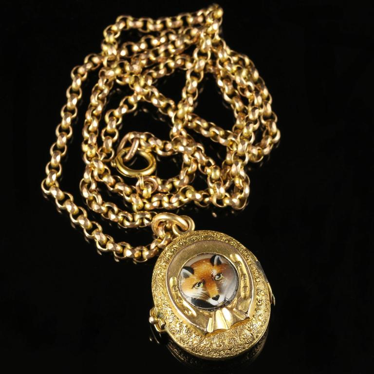 Antique Victorian Fox Hunting Necklace Gold Locket and Chain, circa ...