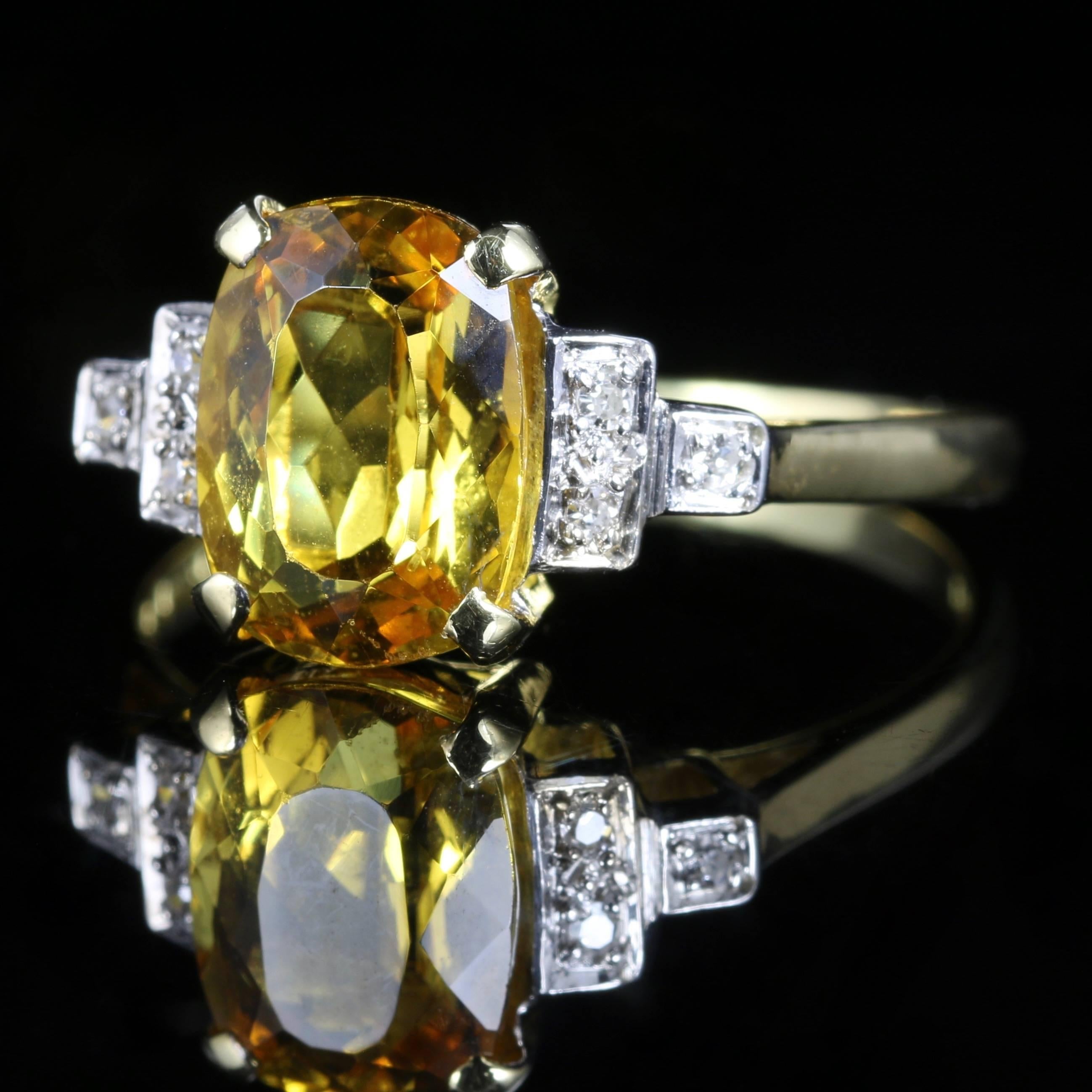 Yellow Beryl and Diamond Trilogy Ring 18 Carat Gold Engagement Ring at ...