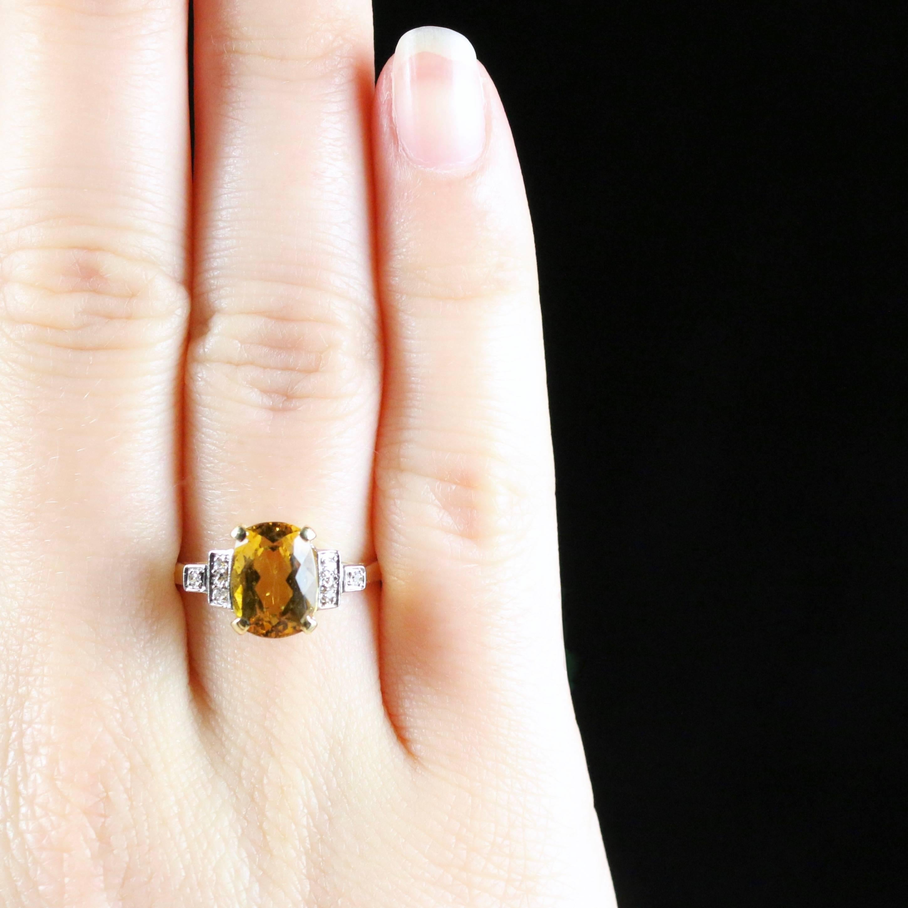 Yellow Beryl and Diamond Trilogy Ring 18 Carat Gold Engagement Ring at ...