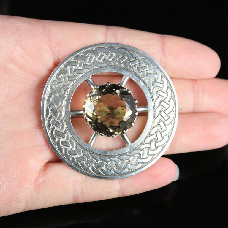 Scottish Silver Celtic Brooch Citrine Centre at 1stDibs