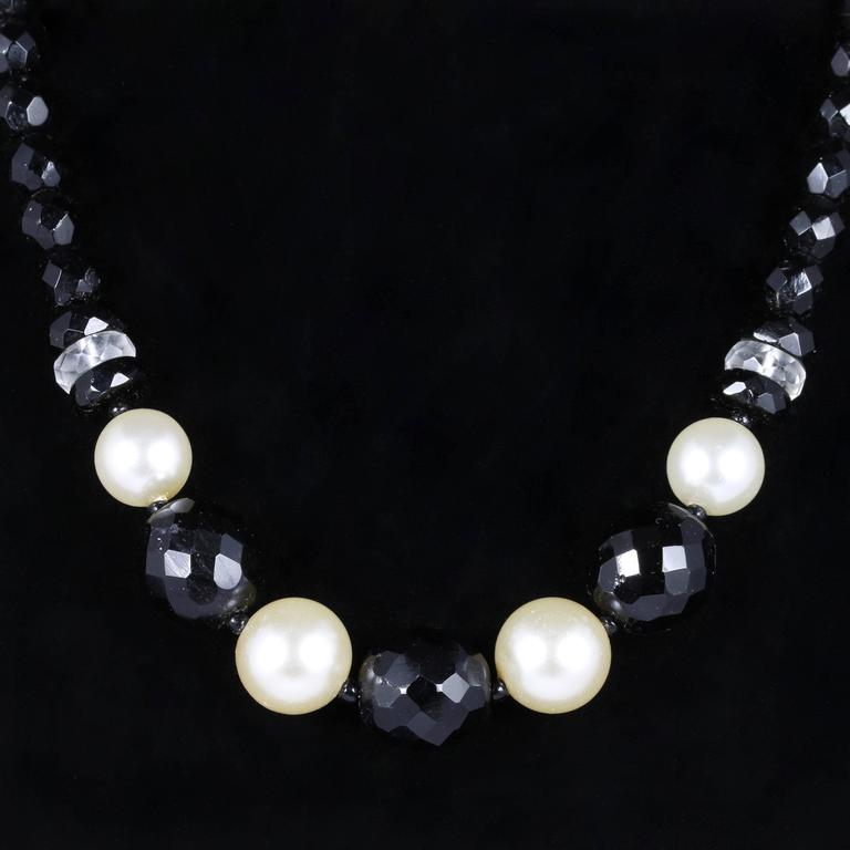 Art Deco French Jet and Pearl Necklace, circa 1920 at 1stDibs