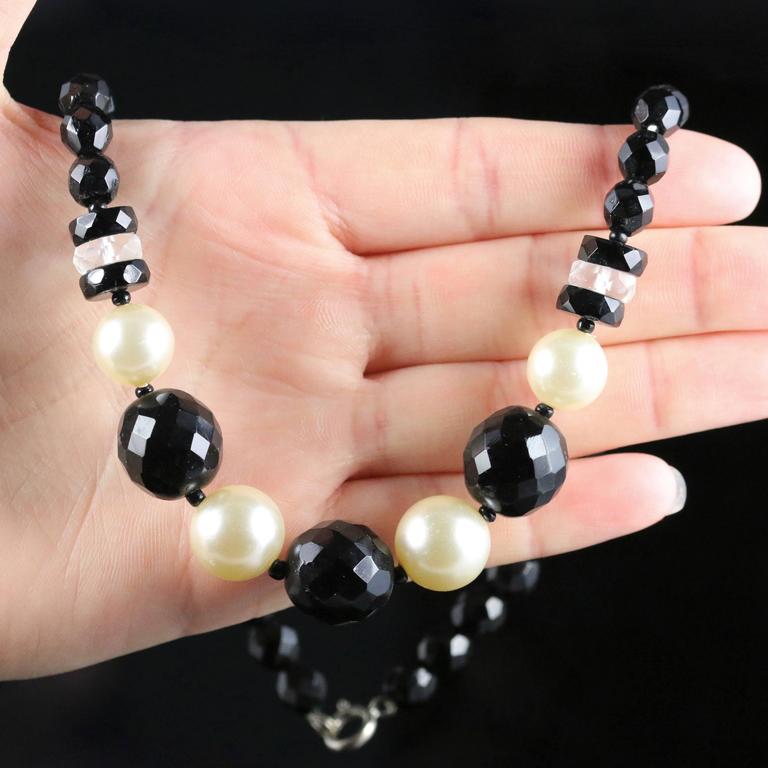 Art Deco French Jet and Pearl Necklace, circa 1920 at 1stDibs