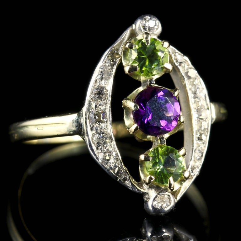Antique Suffragette Victorian Ring Amethyst Peridot and Diamond at 1stDibs