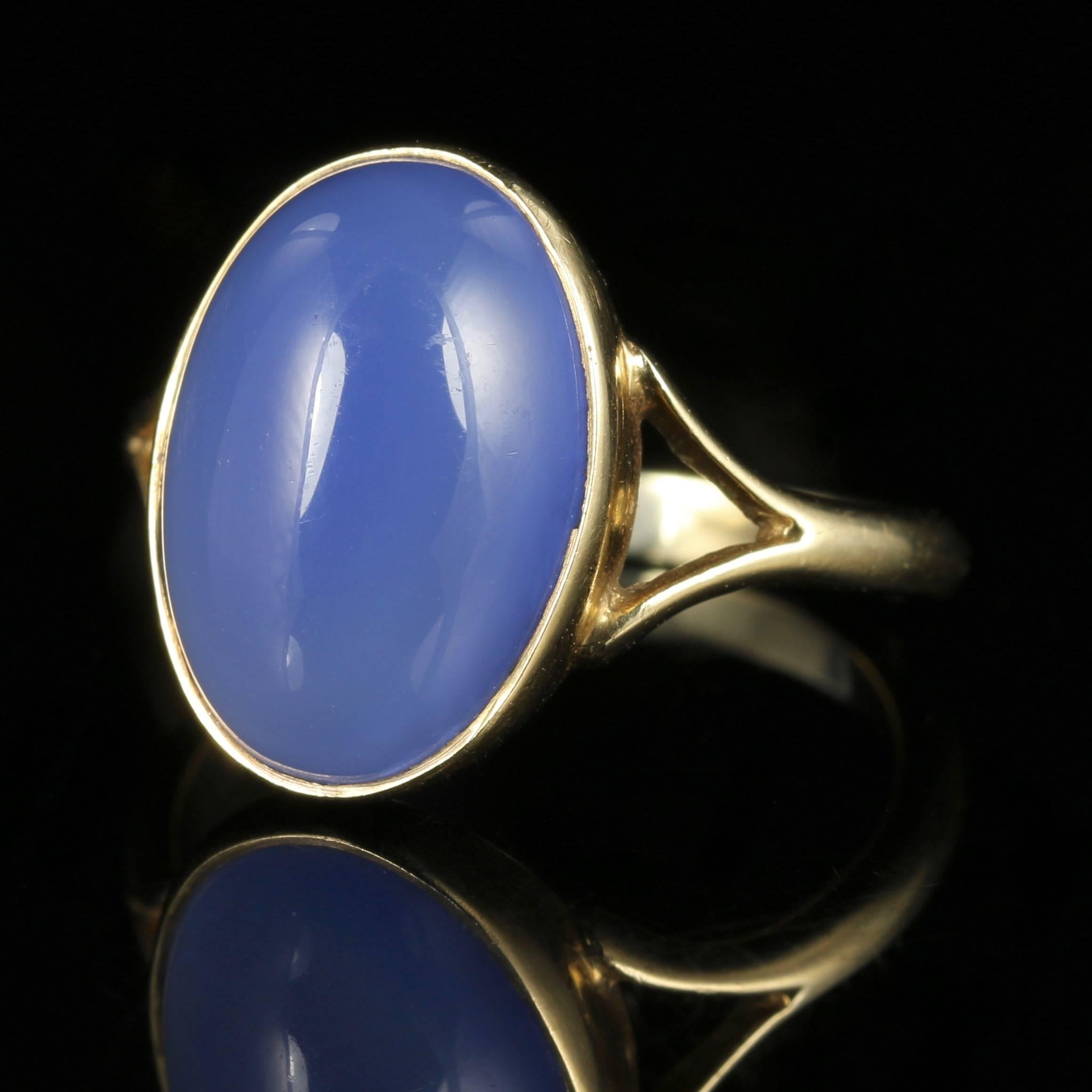 Antique Victorian Chalcedony Agate Blue Gold Ring Dated 1871 at 1stDibs