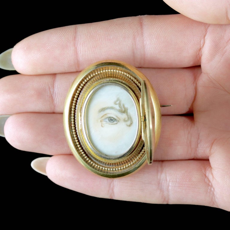 Georgian Lovers Eye 18 Carat Gold Locket Brooch in Original Box at 1stDibs