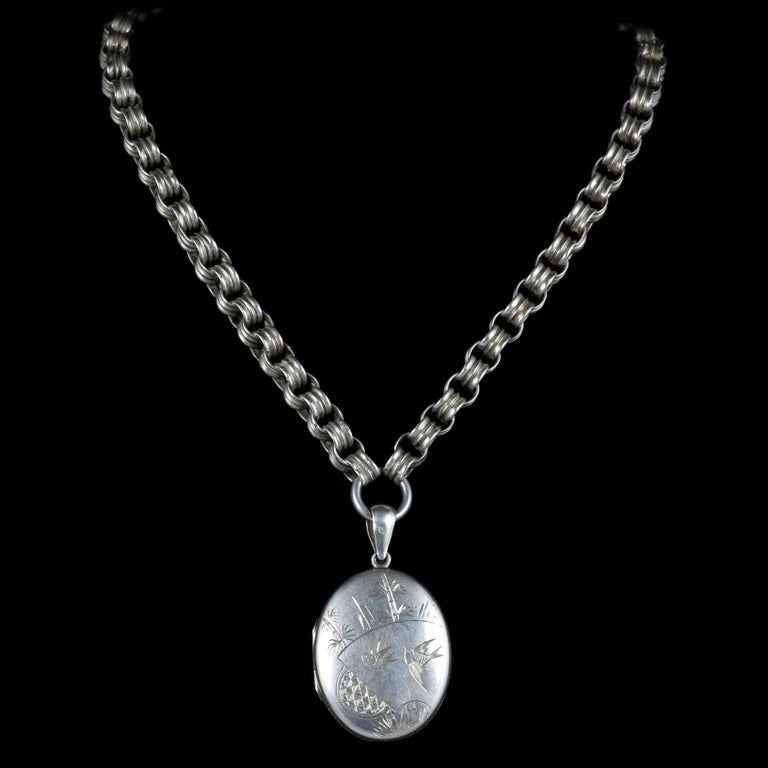 Antique Victorian Silver Locket and Collar, Birmingham, 1883 at 1stDibs