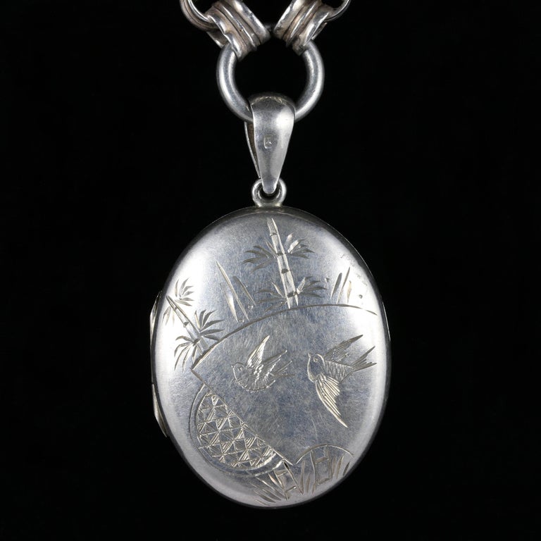 Antique Victorian Silver Locket and Collar, Birmingham, 1883 at 1stDibs