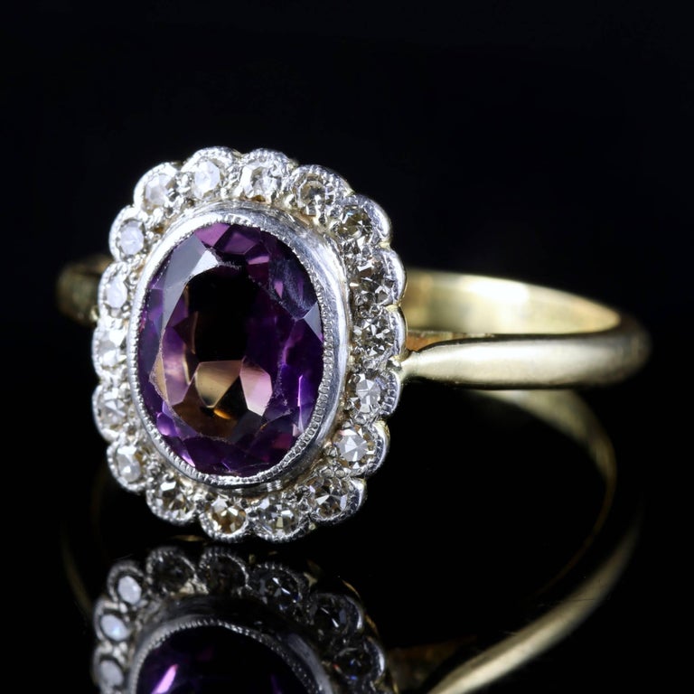 Antique Victorian Amethyst Diamond Cluster Ring, circa 1900 at 1stDibs
