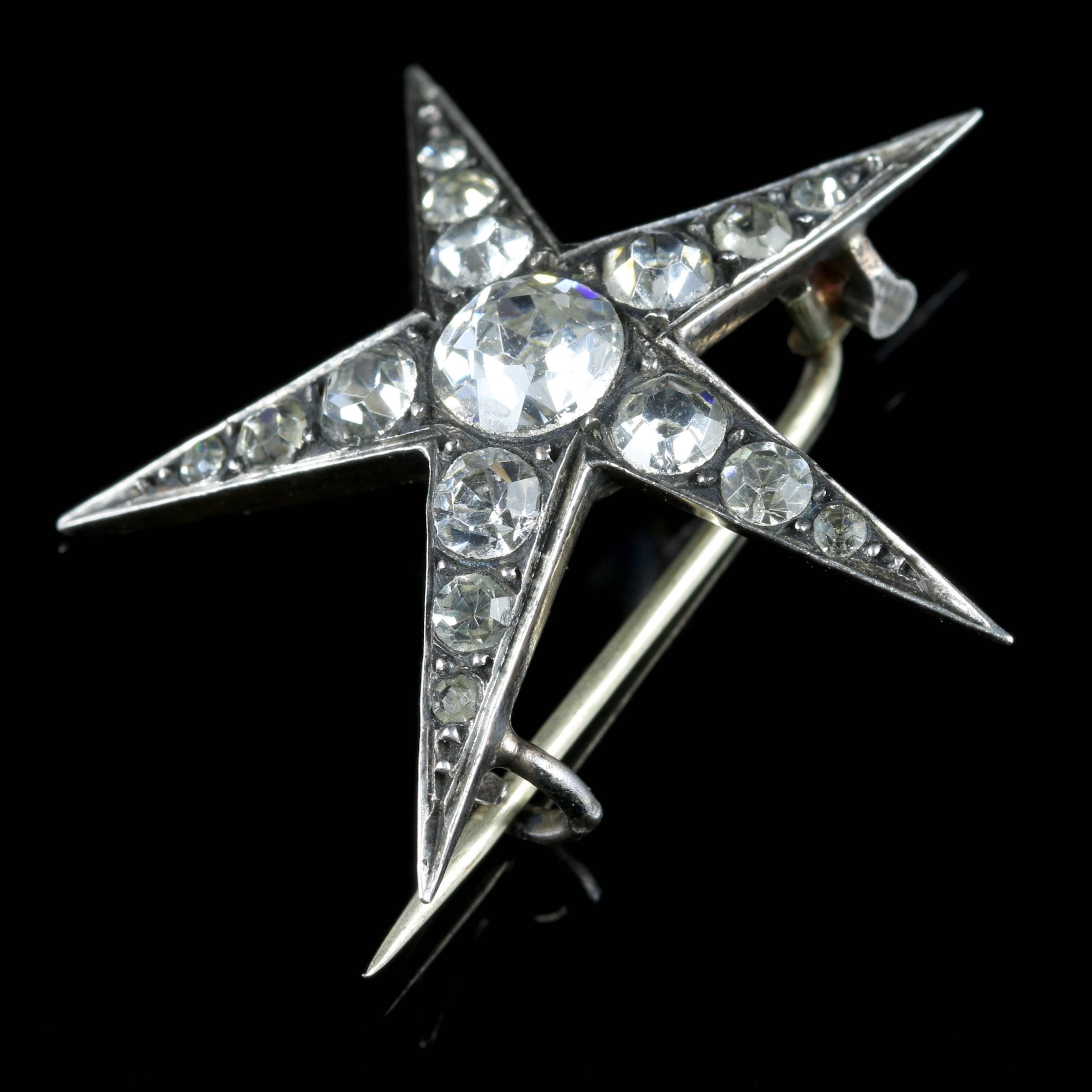 Victorian Paste Silver Five Point Star Brooch, circa 1900 at 1stDibs