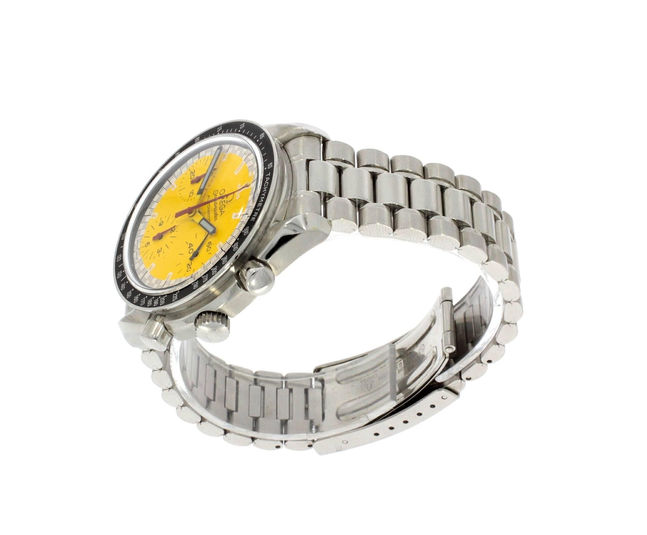 Omega Stainless Steel Speedmaster "Schumacher" Yellow Dial Wristwatch ...