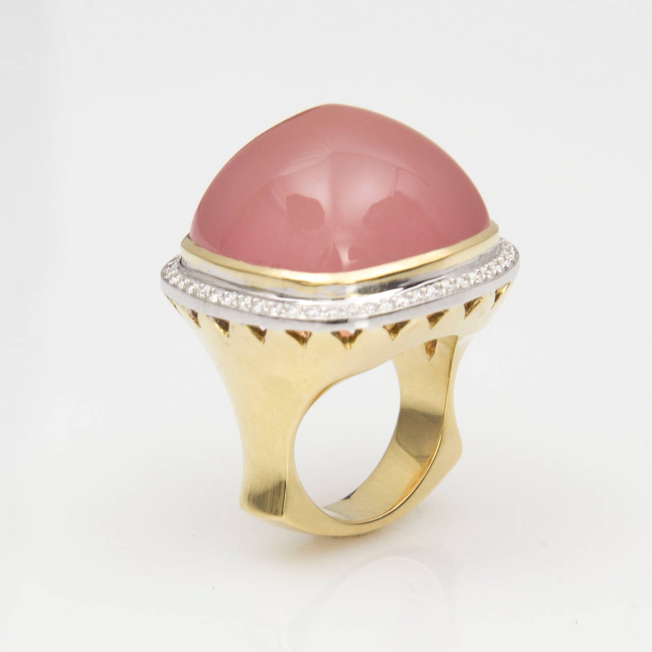 Pink Quartz Sugarloaf Diamond Gold Ring At 1stdibs