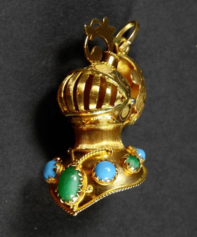 Knight In Armor Helmet Gem Set Gold Charm Pendant at 1stDibs