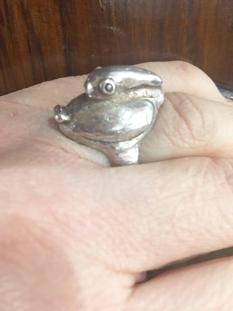 Walter Schluep Signed Pelican Figural Sterling Silver Pearl Ring at ...