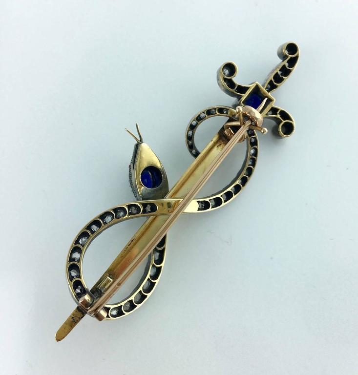 Antique Caduceus Arrow and Snake Sapphire Rose-Cut Diamond Silver Gold ...