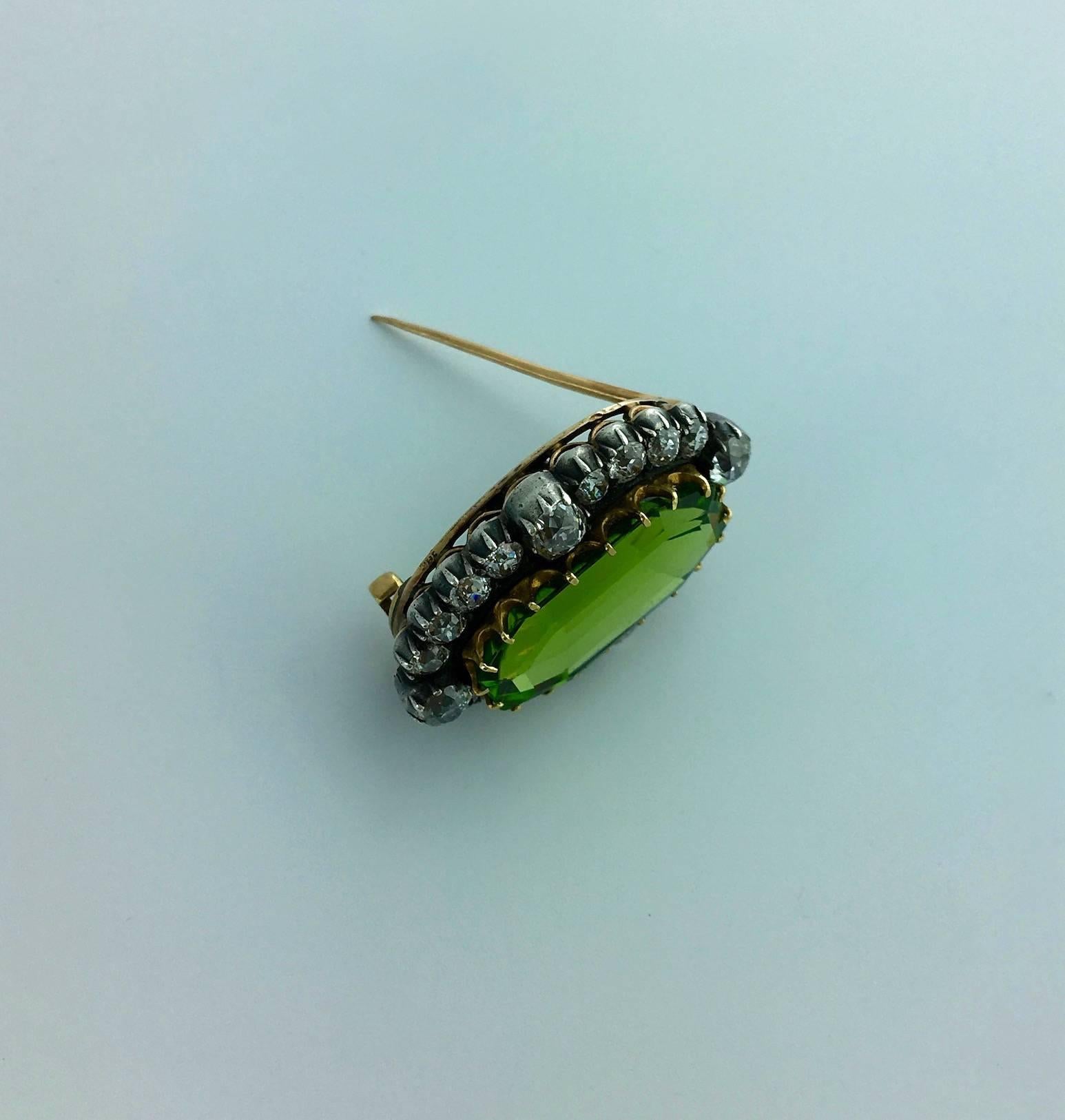 19th Century French Antique Peridot Diamond Silver Gold Brooch For Sale ...