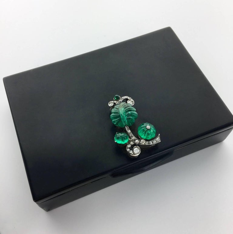 Cartier Paris 1925 Emerald Diamond Black Laquer Powder Box and ...