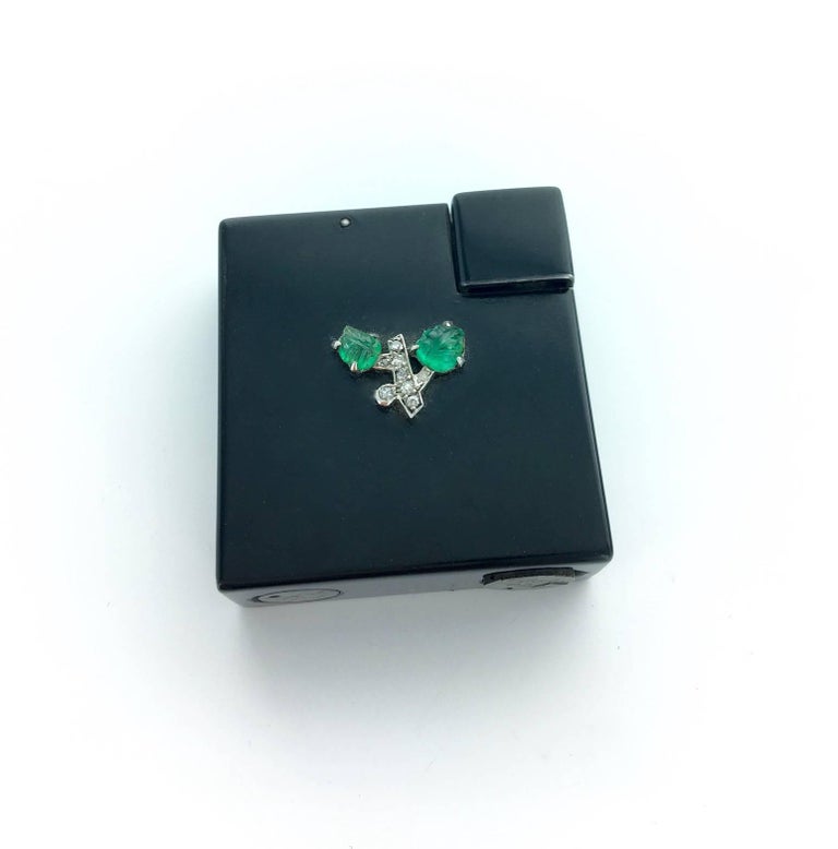 Cartier Paris 1925 Emerald Diamond Black Laquer Powder Box and ...
