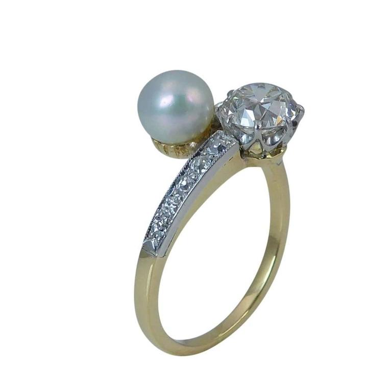 Old European Cut Diamond and Cultured Pearl Vintage Dress Ring, Two ...