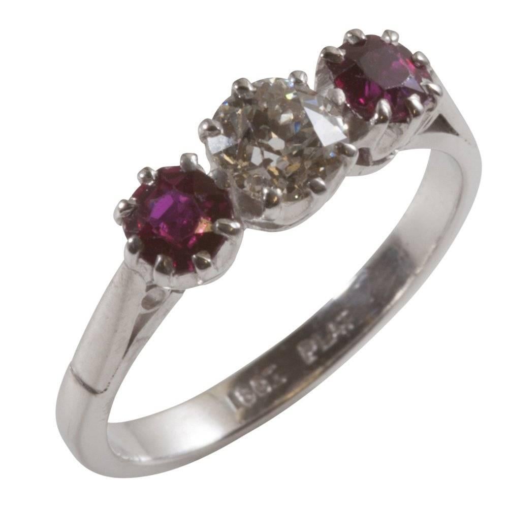 Estate Diamond and Ruby Engagement Ring at 1stDibs