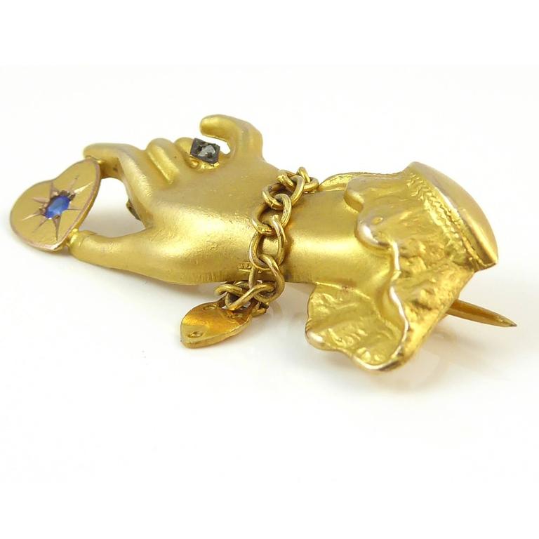Victorian Gold Brooch, Sentimental, Hand and Heart, Hallmarked ...