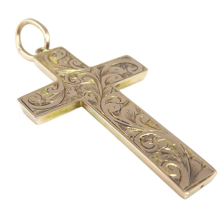 Antique Gold Cross Pendant, Engraved, Hallmarked Birmingham 1911 at 1stDibs