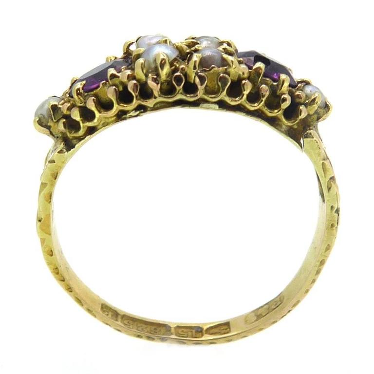 Antique Pearl and Paste Garnet Ring Chester Hallmark for 1888 15 Carat ...
