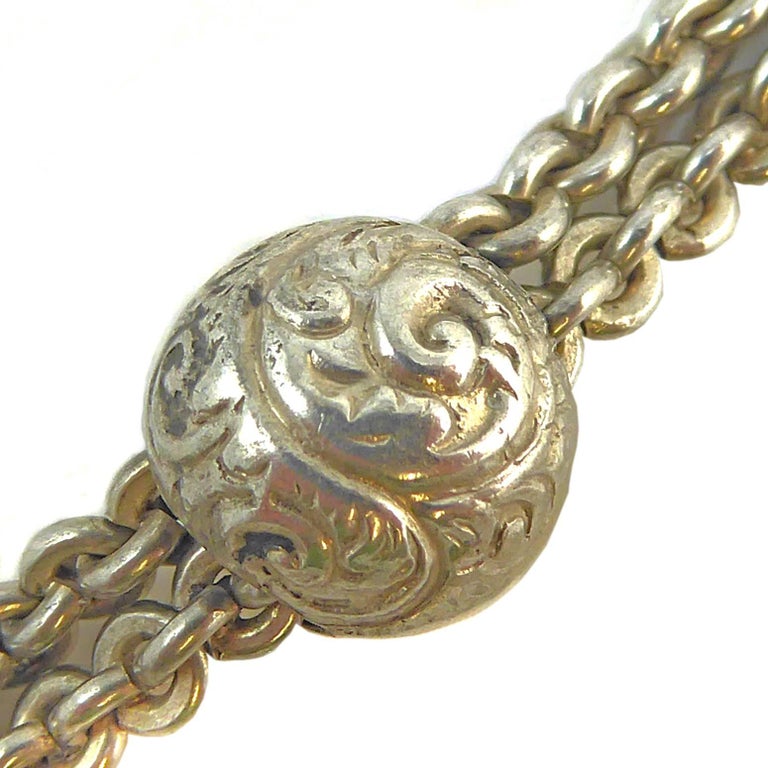 Antique Silver Bracelet, Victorian Albertina Chain with Toggle and Clip ...