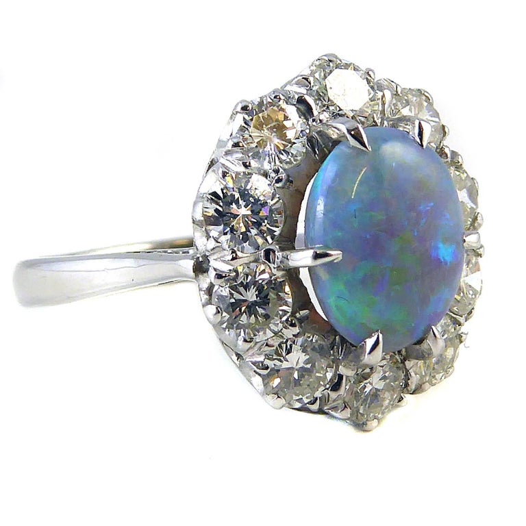 Pre-Owned Opal and Diamond Cluster Ring at 1stDibs | pre owned opal rings