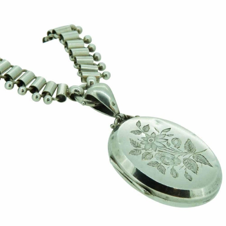 Victorian Antique Silver Locket and Necklace, Hallmarked Birmingham ...