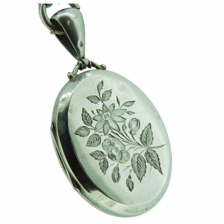 Victorian Antique Silver Locket and Necklace, Hallmarked Birmingham ...