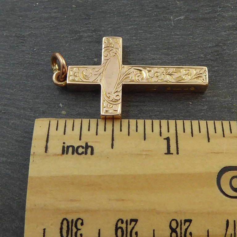 Edwardian Antique Cross, Hand Engraved, 9 Carat Gold, Birmingham, 1901 ...