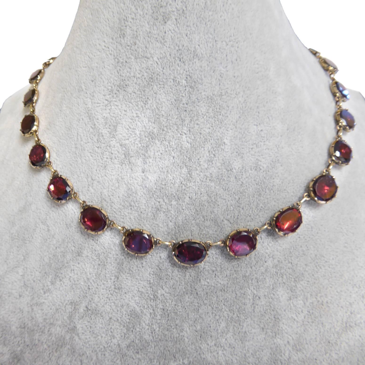 Victorian Antique Garnet Necklace, circa 1880s, 15 Carat at 1stDibs