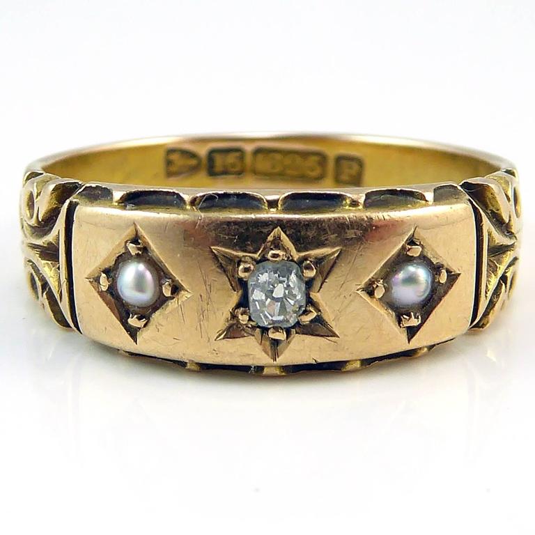 Victorian Diamond and Pearl Ring, Hallmarked Chester, 1889, 15 Carat ...