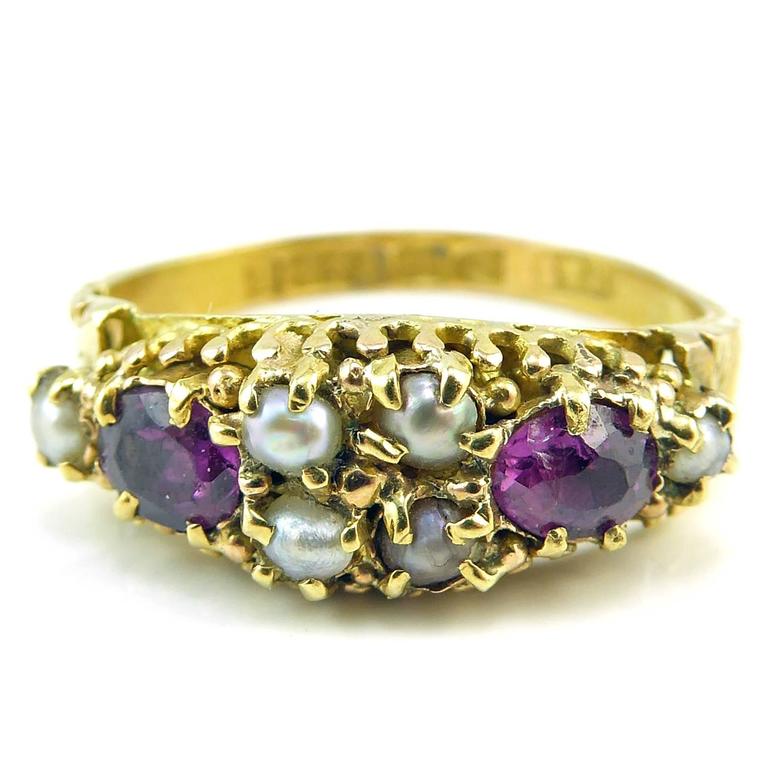 Antique Pearl and Paste Garnet Ring Chester Hallmark for 1888 15 Carat ...