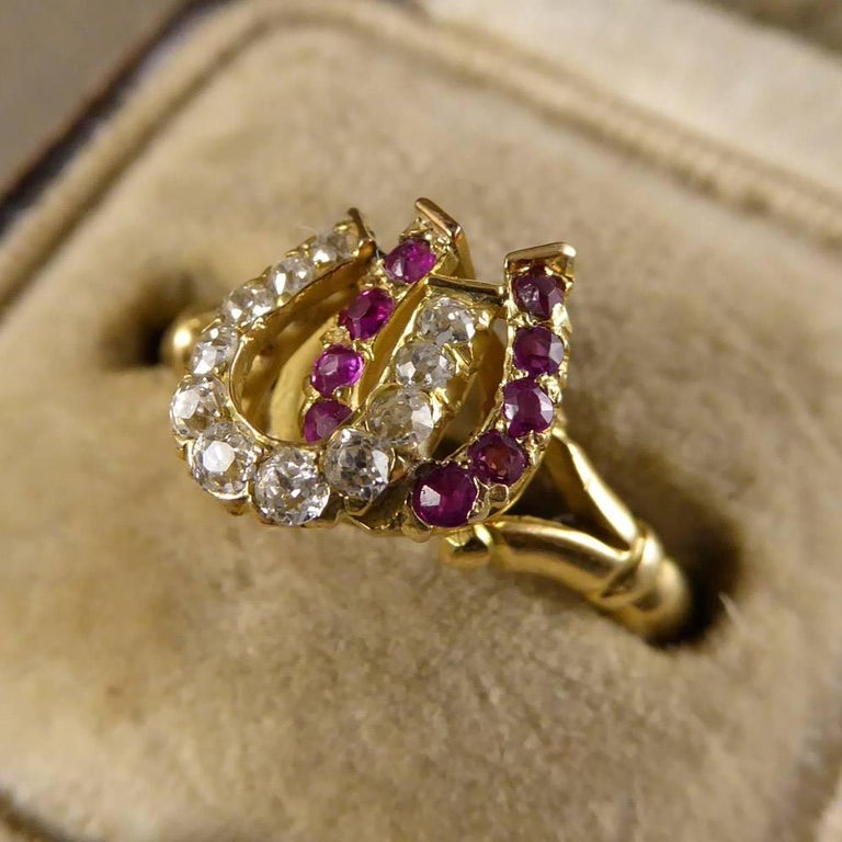 Antique Edwardian Ruby and Diamond Double Horseshoe Ring in 18 Carat ...