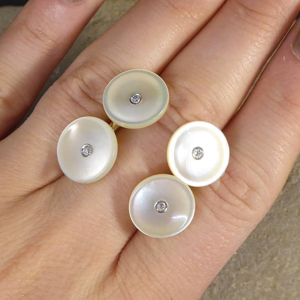 Mother-of-Pearl Vintage 14 Carat Gold Cufflinks Set with Diamonds For ...