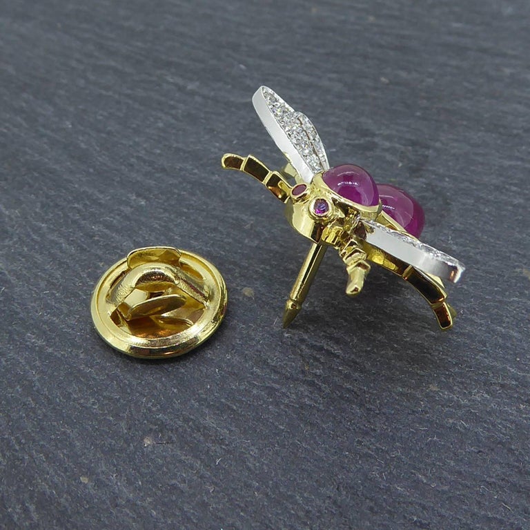 Antique Style Bee Brooch Pin, 1.56 Carat Rubies, Diamond Wings, 18 ...