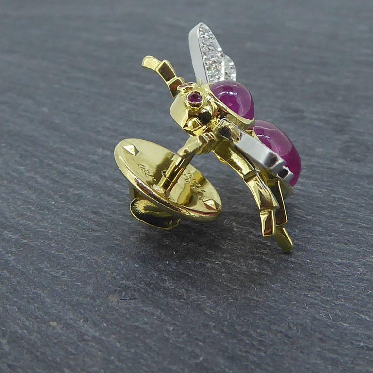 Antique Style Bee Brooch Pin, 1.56 Carat Rubies, Diamond Wings, 18 ...
