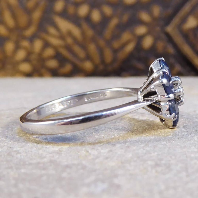 Graff Sapphire and Diamond Cluster 18 Carat White Gold Ring at 1stDibs