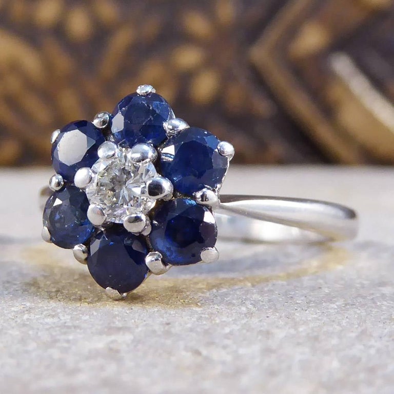 Graff Sapphire and Diamond Cluster 18 Carat White Gold Ring at 1stDibs
