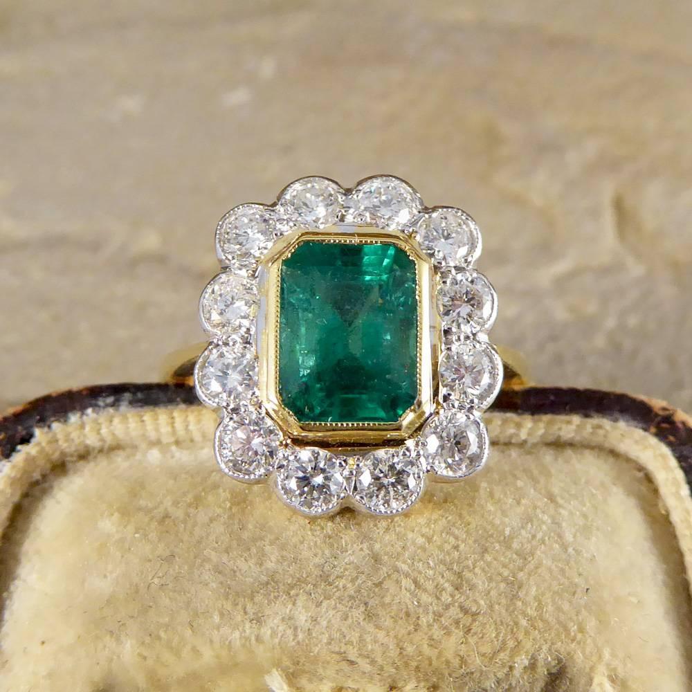 Emerald and Diamond Cluster Ring in 18 Carat Gold at 1stDibs