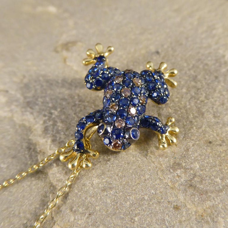 Sapphire, Champagne Diamond Frog Pendant 18 Carat Brooch on 9 Carat ...