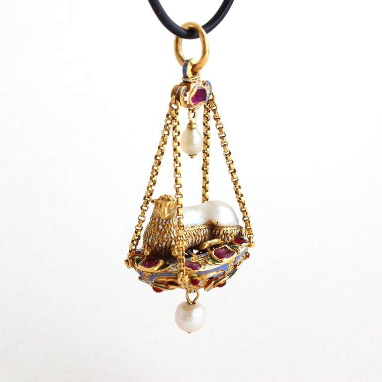 Rare Lamb of God Pearl Ruby Enamel Gold Pendant at 1stDibs | lamb of ...
