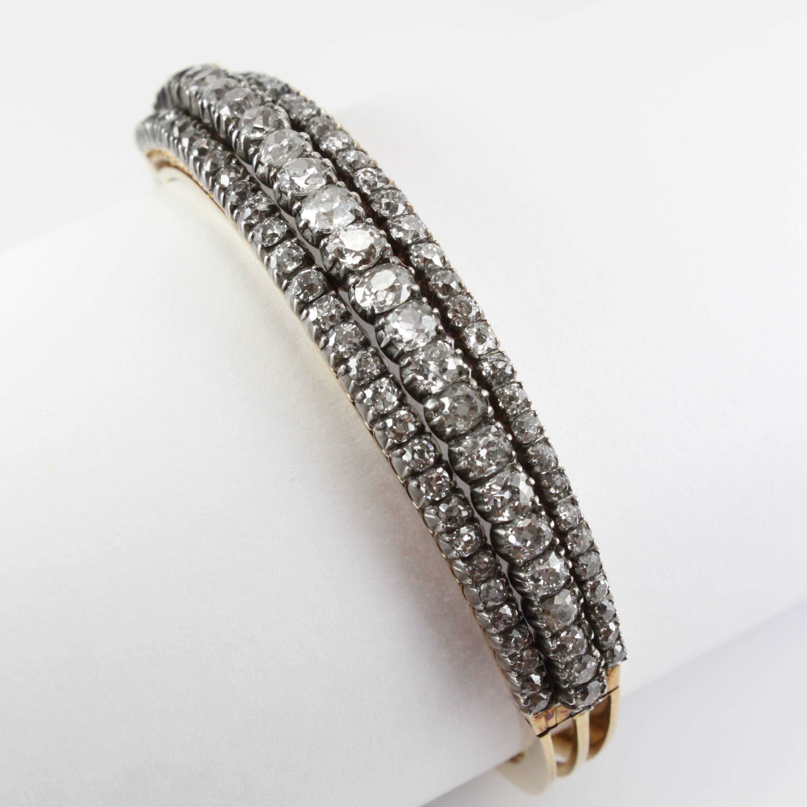 Victorian Old Cut Diamond Gold Bangle Bracelet at 1stDibs