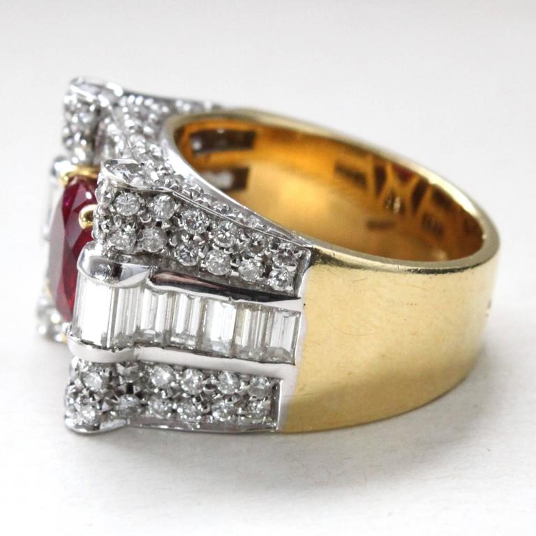 Retro Ruby Diamond Cocktail Ring at 1stDibs